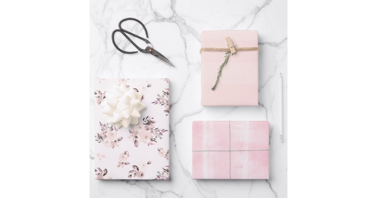 Blush & Cream Watercolor Floral and Subtle Stripes Wrapping Paper ...