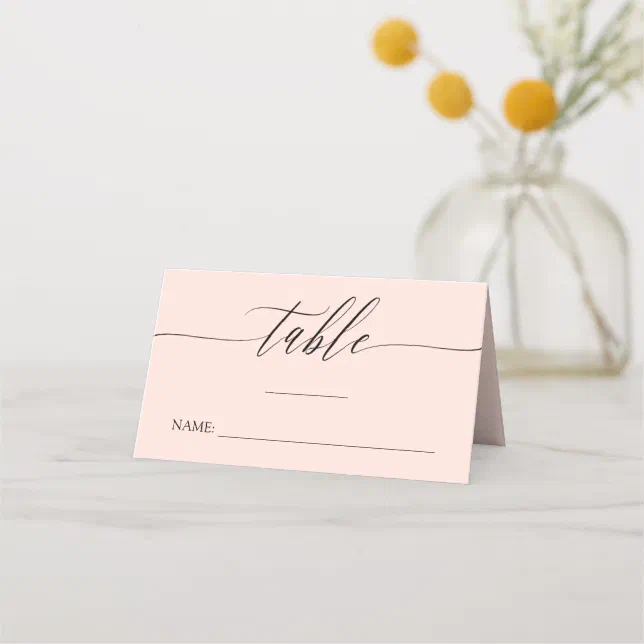 Blush Delicate Calligraphy Names & Wedding Date Place Card | Zazzle