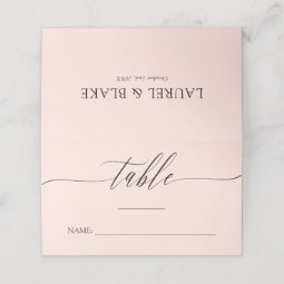 Blush Delicate Calligraphy Names & Wedding Date Place Card | Zazzle
