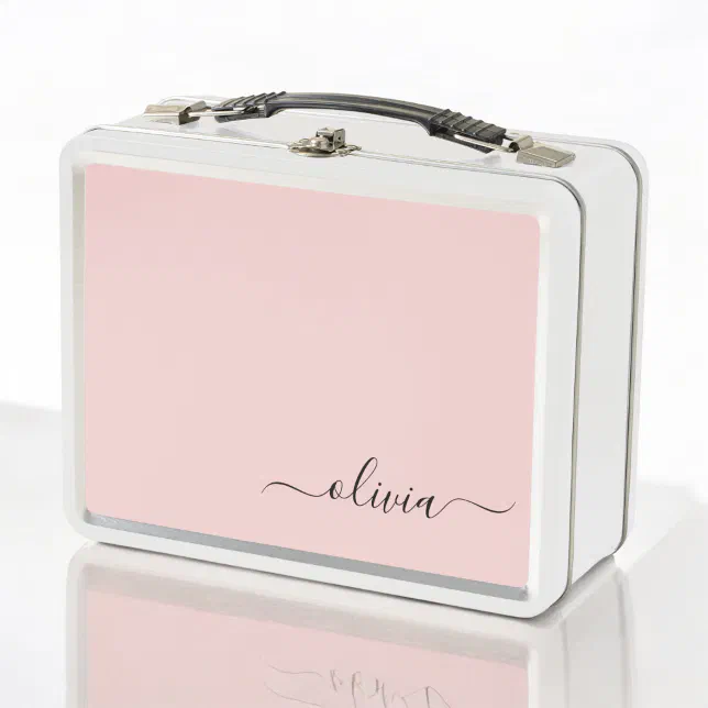 Blush Dusty Pink Modern Script Girly Monogram Name Metal Lunch Box | Zazzle
