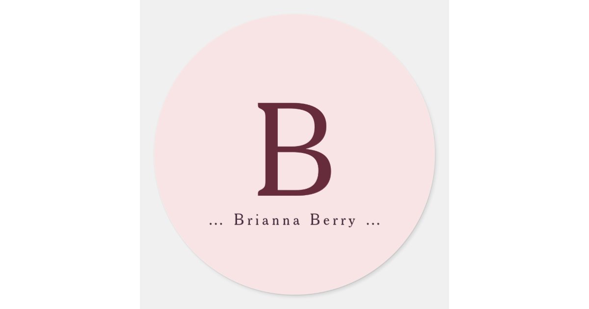 Blush Elegant Monogram Name Classic Round Sticker | Zazzle