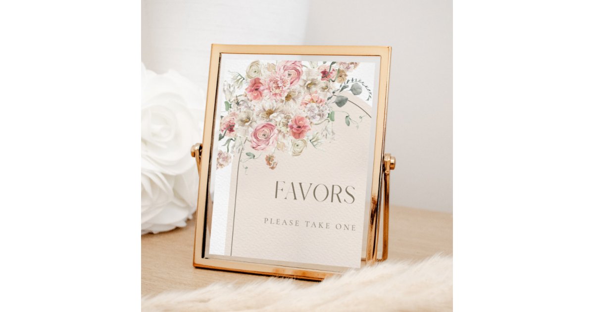 Blush Floral Arch Favors Sign | Zazzle