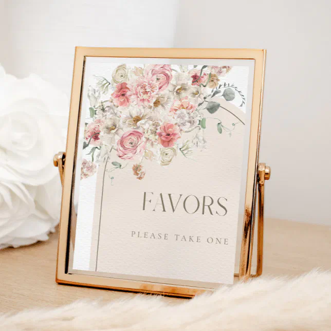 Blush Floral Arch Favors Sign | Zazzle