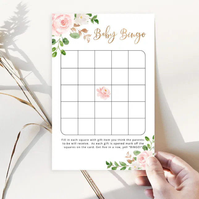 Blush floral baby shower bingo game | Zazzle