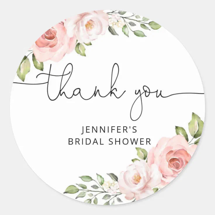 Blush floral bridal shower classic round sticker | Zazzle