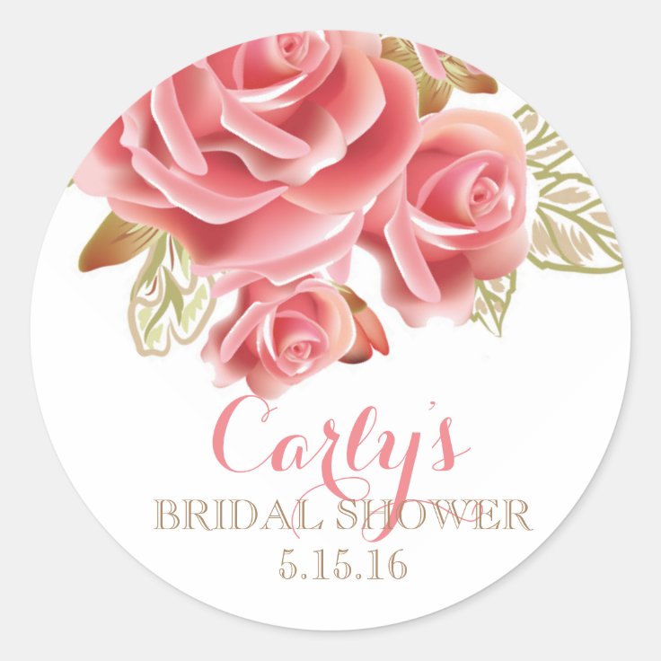 Blush Floral Bridal Shower Favor Stickers | Zazzle