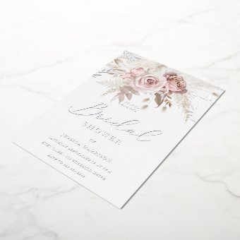 Blush Floral Bridal Shower Real Silver Foil Invitation | Zazzle