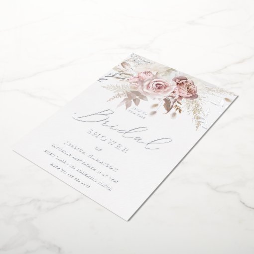 Blush Floral Bridal Shower Real Silver Foil Invitation | Zazzle