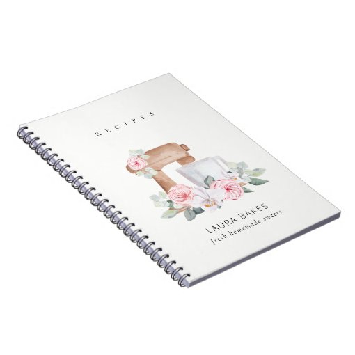 Blush Floral Cake Mixer Bakery Catering Recipe Notebook | Zazzle