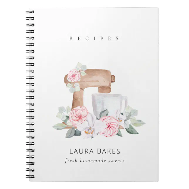 Blush Floral Cake Mixer Bakery Catering Recipe Notebook | Zazzle
