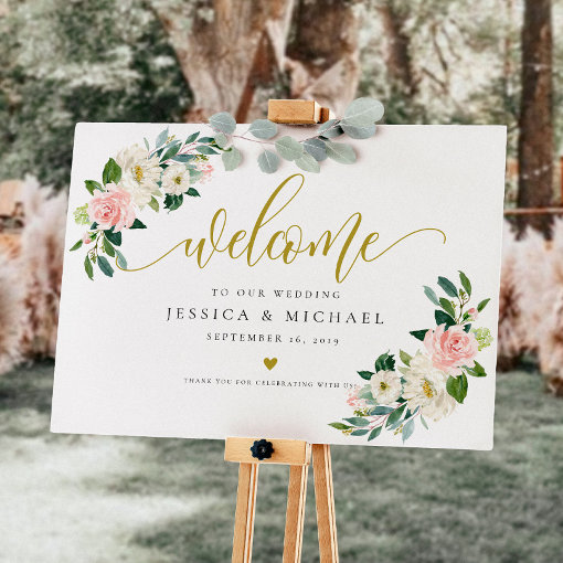 Blush Floral calligraphy Welcome Wedding Sign | Zazzle