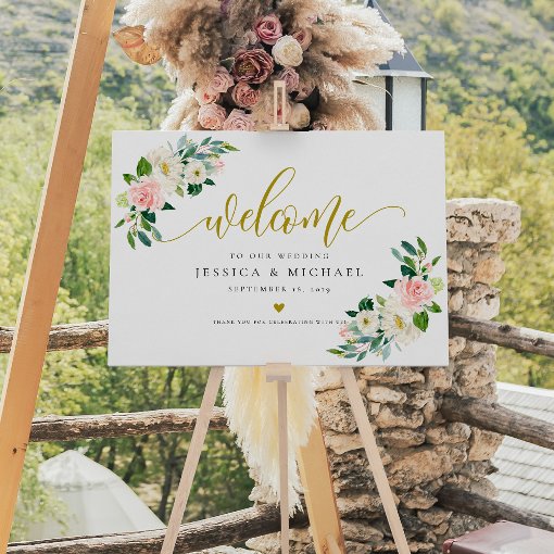 Blush Floral calligraphy Welcome Wedding Sign | Zazzle