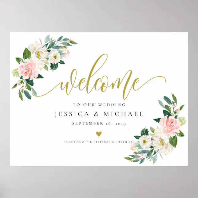 Blush Floral calligraphy Welcome Wedding Sign | Zazzle