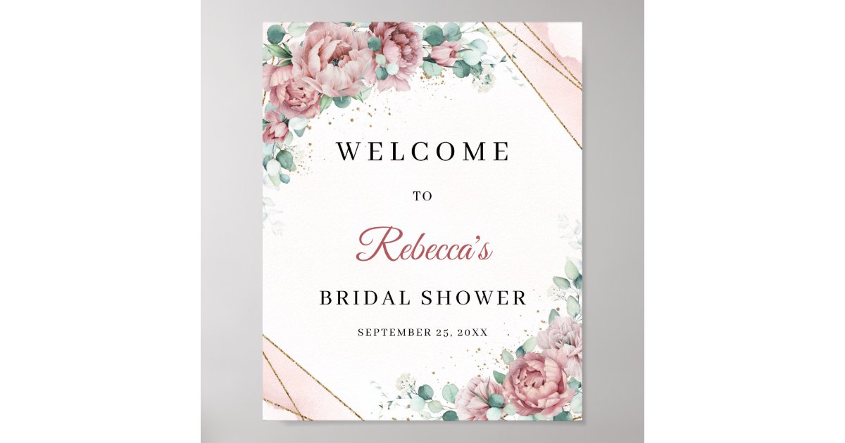 Blush floral eucalyptus gold frame Welcome Sign | Zazzle