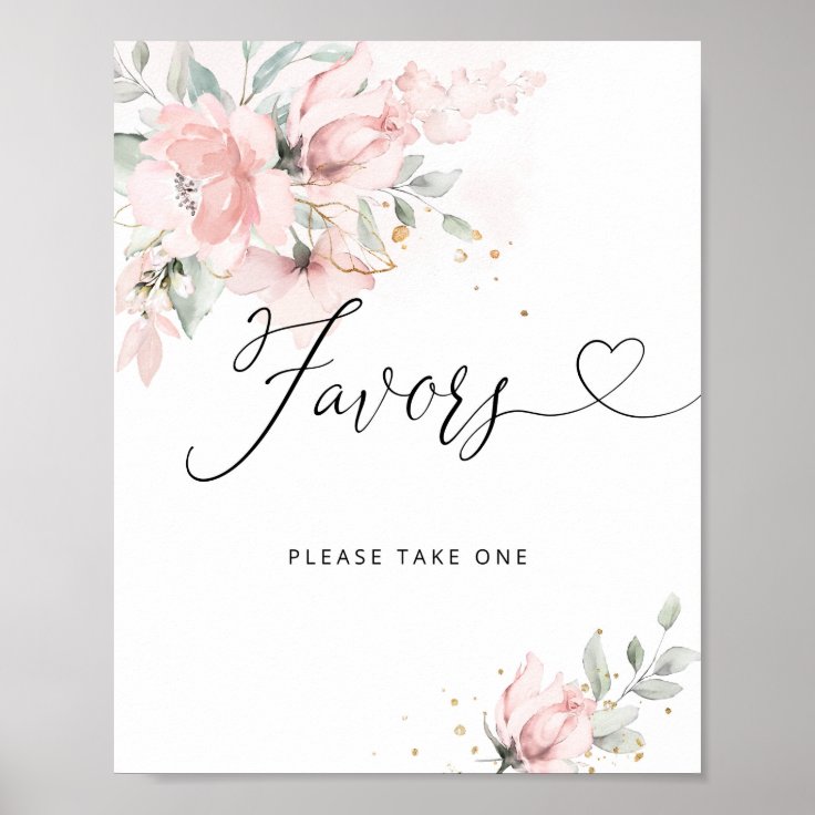 Blush floral Favors please take one Poster | Zazzle