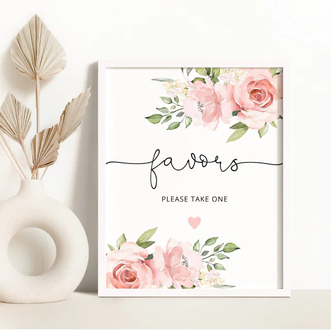 Blush floral Favors please take one Poster | Zazzle
