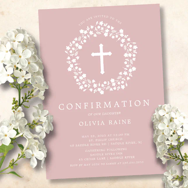 Blush Floral Girls First Confirmation Invitation | Zazzle
