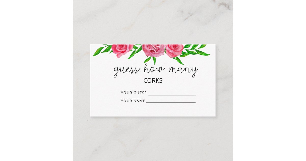 Blush floral guess how many corks bridal game enclosure card | Zazzle