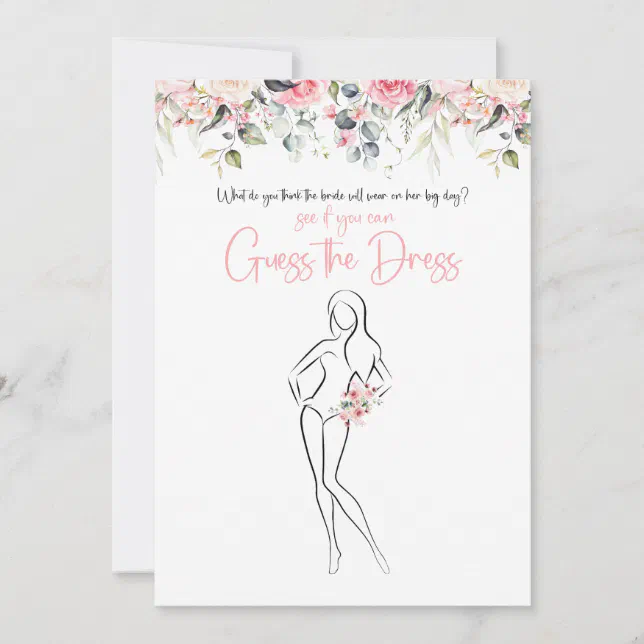 Blush Floral Guess The Dress Bridal Shower Game Invitation | Zazzle