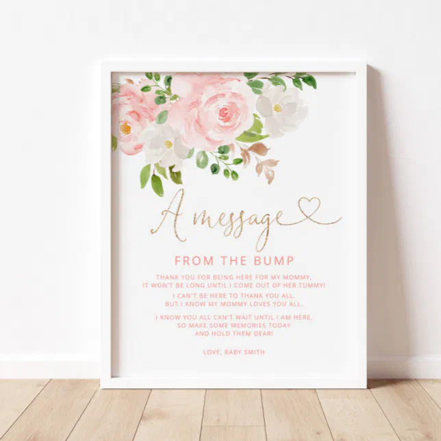 Blush floral message from the bump poster | Zazzle