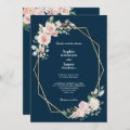 Blush Floral Navy Simple All In One Wedding Invitation | Zazzle