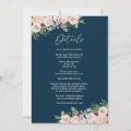 Blush Floral Navy Simple All In One Wedding Invitation | Zazzle