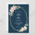 Blush Floral Navy Simple All In One Wedding Invitation | Zazzle