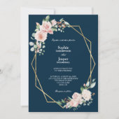 Blush Floral Navy Simple All In One Wedding Invitation | Zazzle