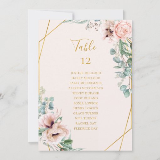 Blush Floral | Pastel Table Number Seating Chart | Zazzle