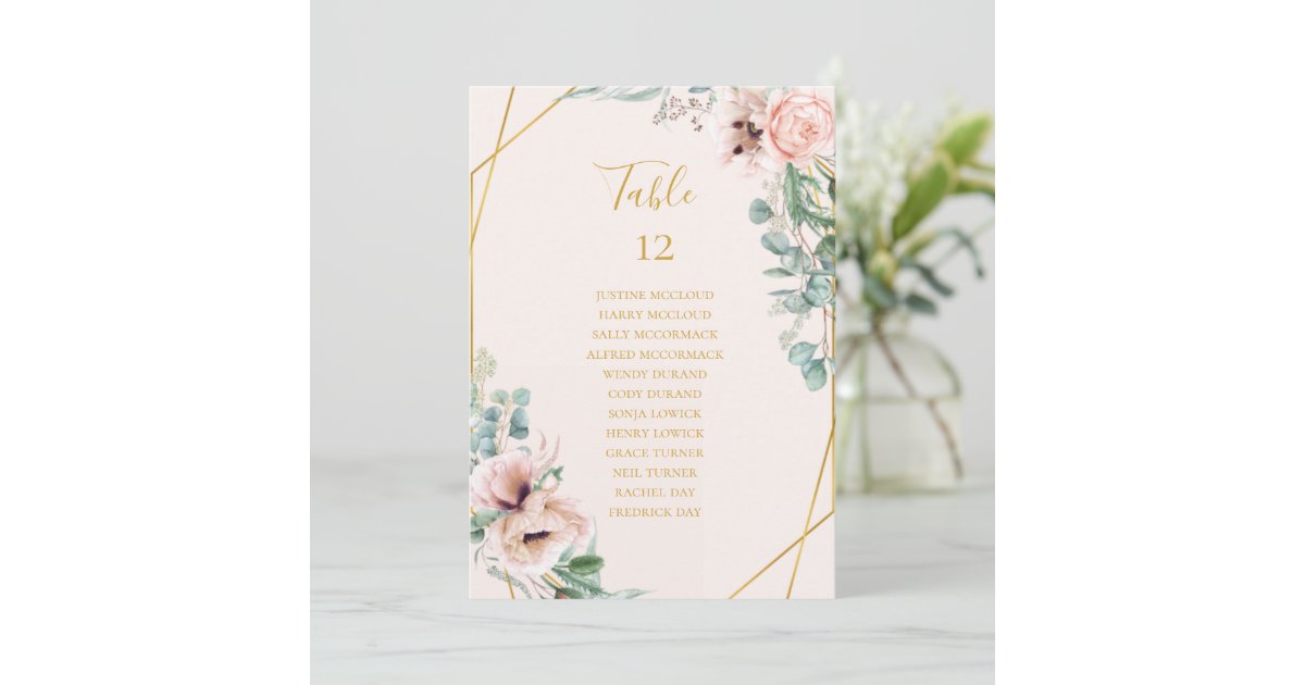 Blush Floral | Pastel Table Number Seating Chart | Zazzle