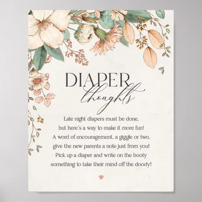 blush floral pink baby shower diaper thoughts sign | Zazzle
