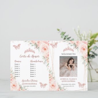 Blush Floral Quinceanera Order of Events Program | Zazzle