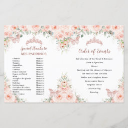 Blush Floral Quinceanera Order of Events Program | Zazzle