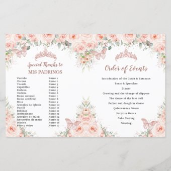 Blush Floral Quinceanera Order of Events Program | Zazzle