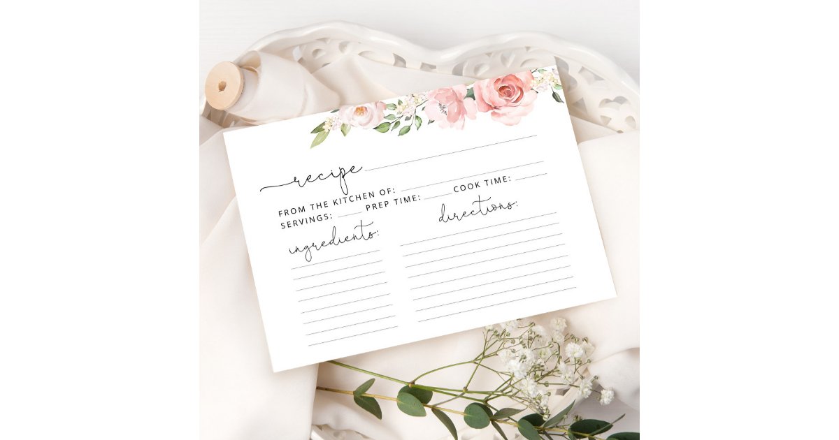 Blush floral recipe card | Zazzle