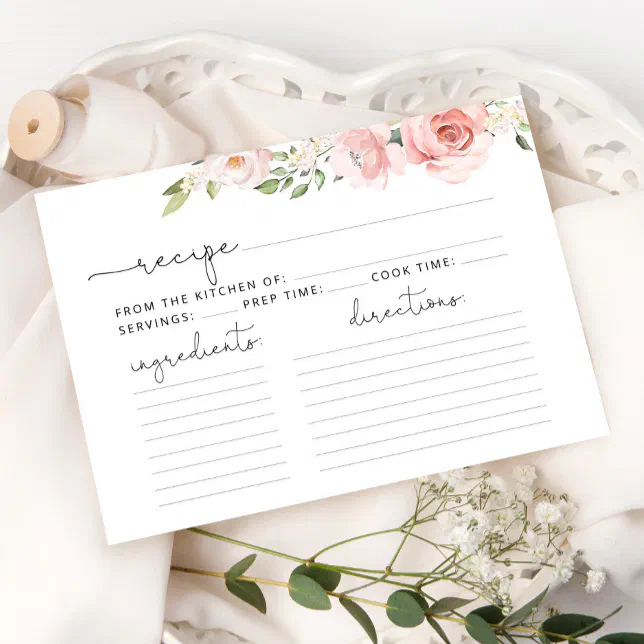 Blush floral recipe card | Zazzle