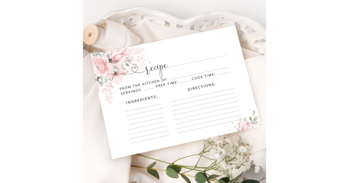 Blush floral recipe card | Zazzle