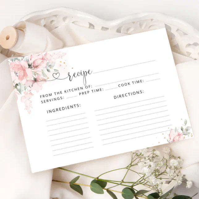 Blush floral recipe card | Zazzle