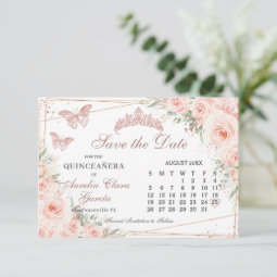 Blush Floral Rose Quinceanera Sweet 16 Calendar Save The Date | Zazzle