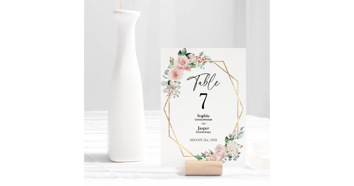 Blush Floral Simple White Wedding Table Number | Zazzle