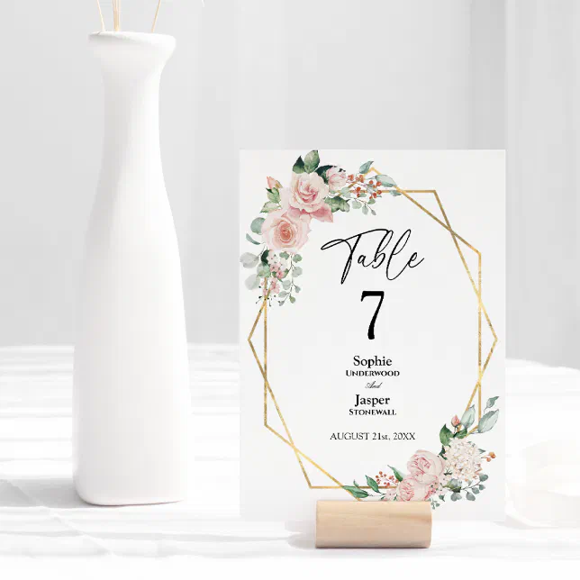 Blush Floral Simple White Wedding Table Number | Zazzle
