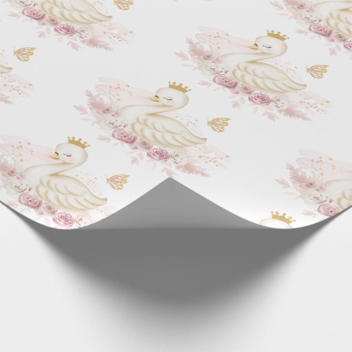 Blush Floral Swan Princess Baby Shower Birthday Wrapping Paper | Zazzle