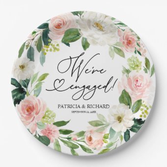 Blush Floral We're Engaged Engagement Party Paper Plates | Zazzle