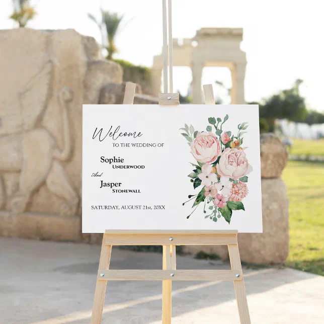 Blush Floral White Wedding Welcome Sign | Zazzle