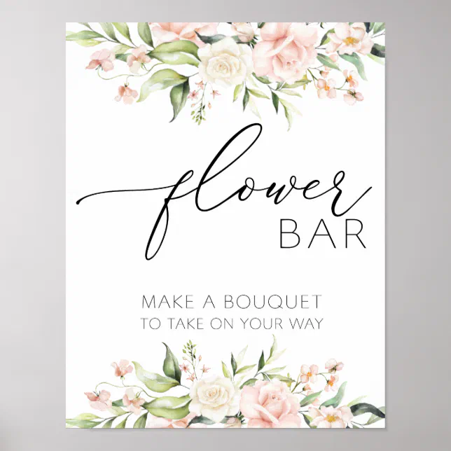 Blush Florals and Greenery Flower Bar Sign | Zazzle