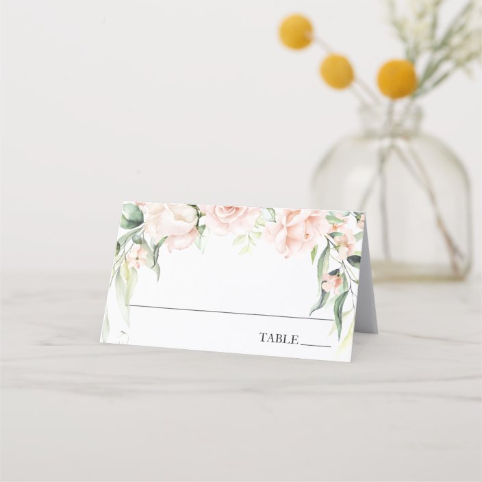 Blush Florals and Greenery Name Place Cards | Zazzle.com