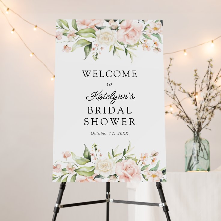 Blush Florals Bridal Shower Welcome Sign | Zazzle