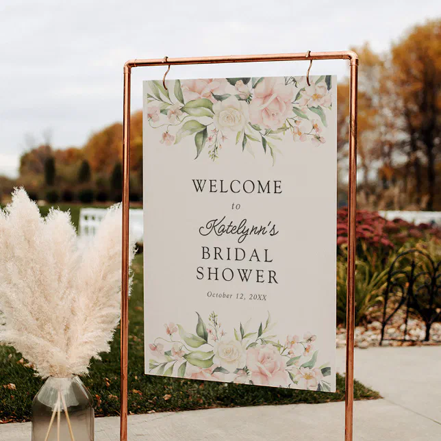 Blush Florals Bridal Shower Welcome Sign | Zazzle