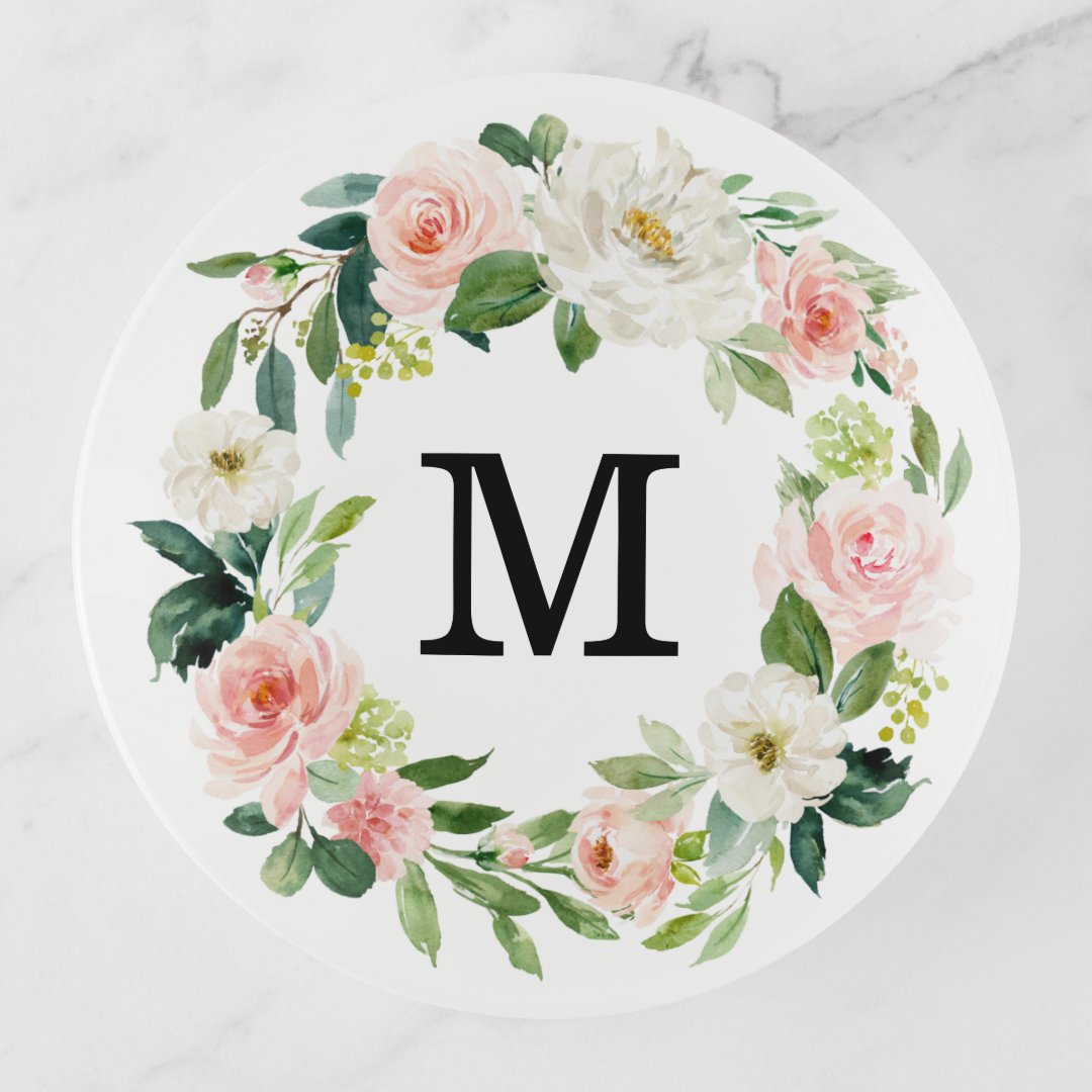 Blush Florals | Personalized Monogram Trinket Tray | Zazzle