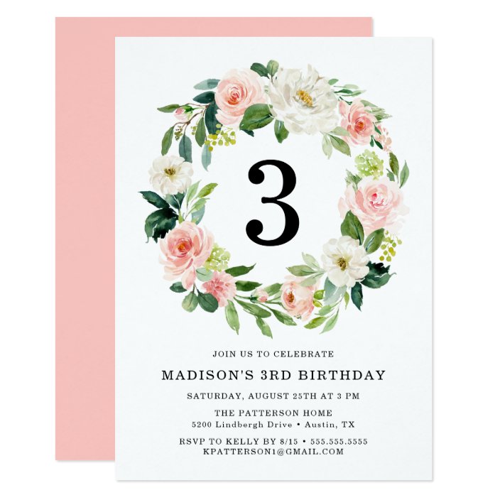 Blush Florals | Wreath Birthday Party Invitation | Zazzle.com